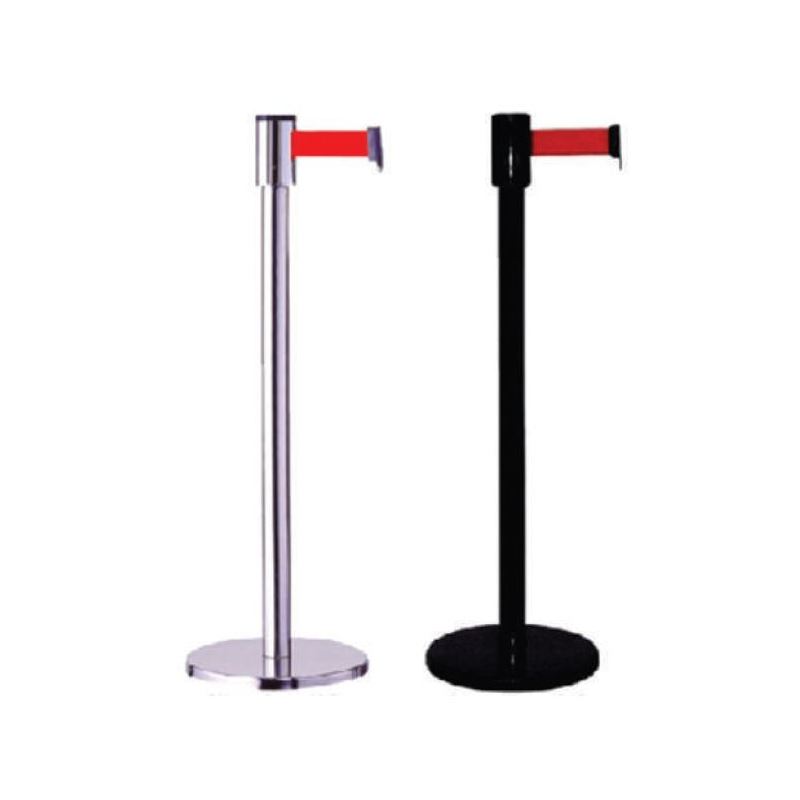 Retractable Stanchion 15' with yellow Base & Pole and ribbon printed b ...